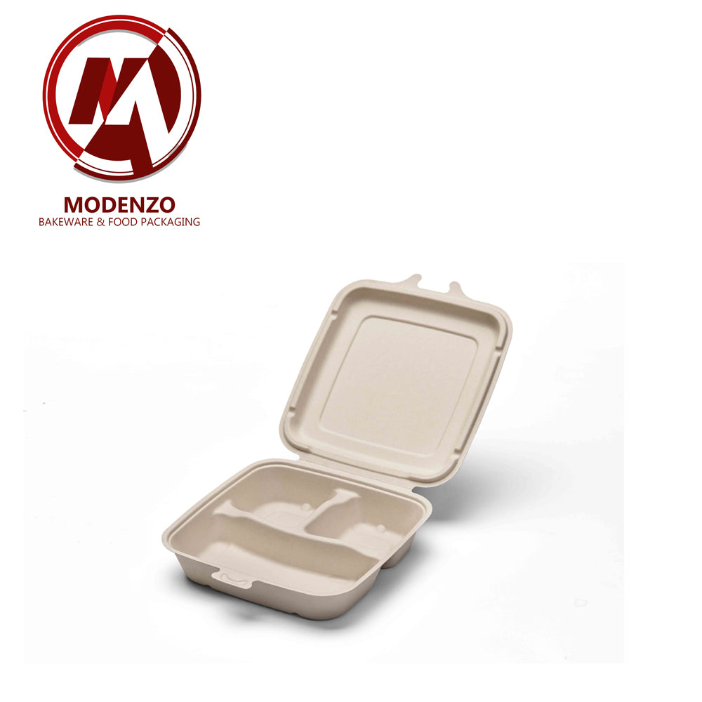 750ml Pulp Square Hinge Container 3C 300 pcs/ctn — Modenzo Food Packaging